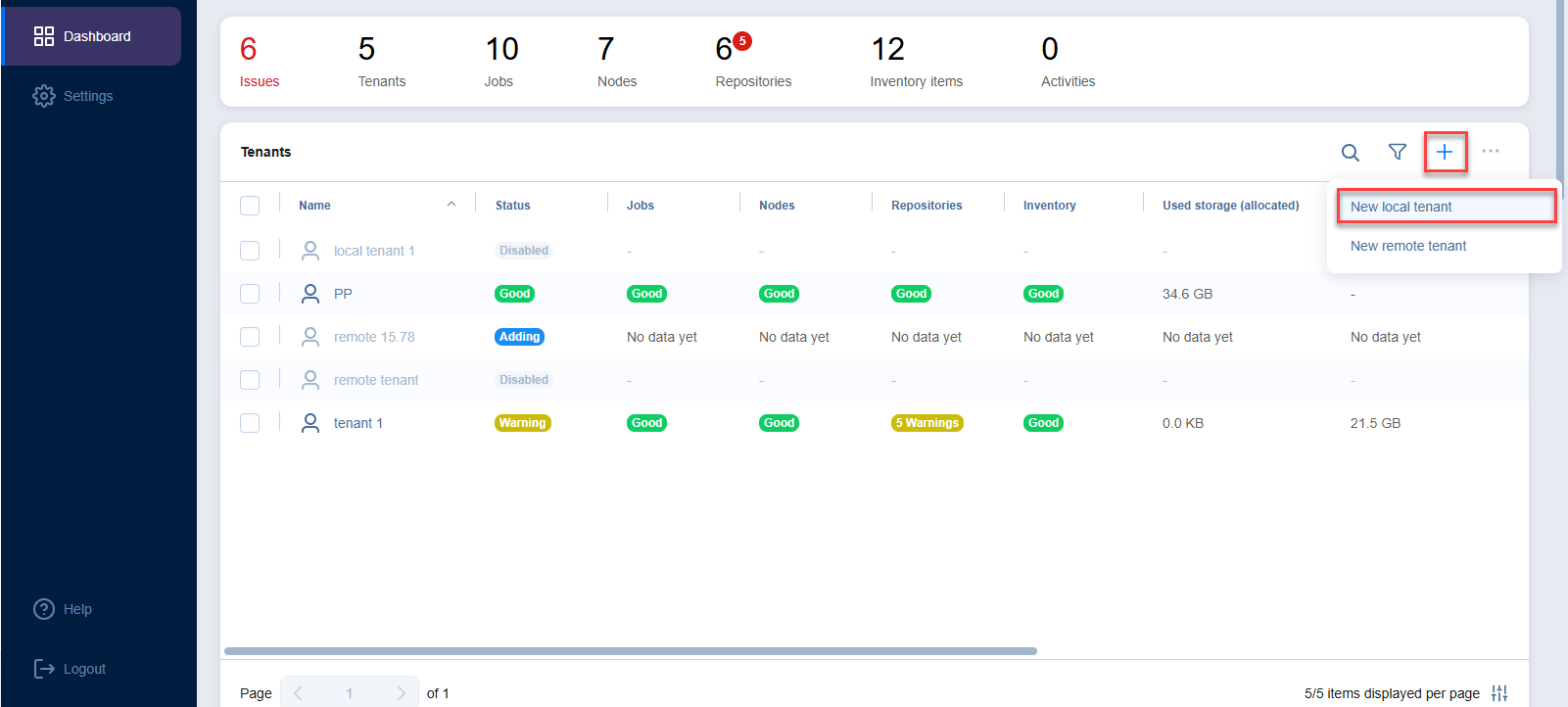Creating a Local Tenant